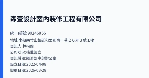 森壹設計室內裝修工程有限公司的照片-統編 90246856(南投縣) 公司登記資料與營業項目詳細圖表