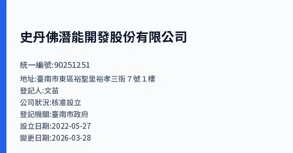 史丹佛潛能開發股份有限公司的照片-統編 90251251(臺南市) 公司登記資料與營業項目詳細圖表