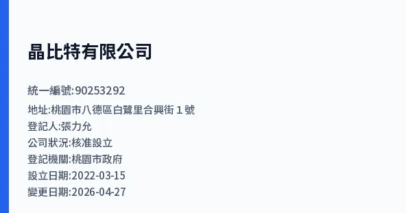 晶比特有限公司的照片-統編 90253292(桃園市) 公司登記資料與營業項目詳細圖表