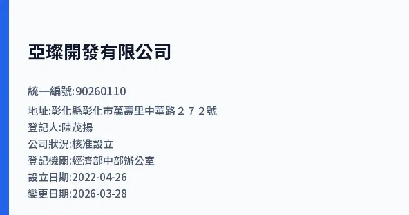 亞璨開發有限公司的照片-統編 90260110(彰化縣) 公司登記資料與營業項目詳細圖表