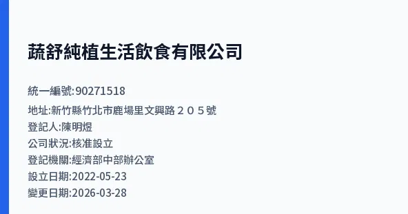蔬舒純植生活飲食有限公司的照片-統編 90271518(新竹縣) 公司登記資料與營業項目詳細圖表