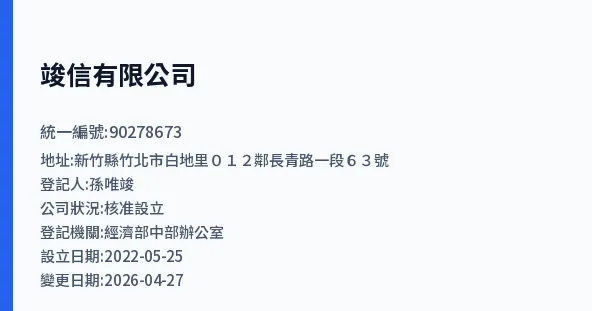 竣信有限公司的照片-統編 90278673(新竹縣) 公司登記資料與營業項目詳細圖表