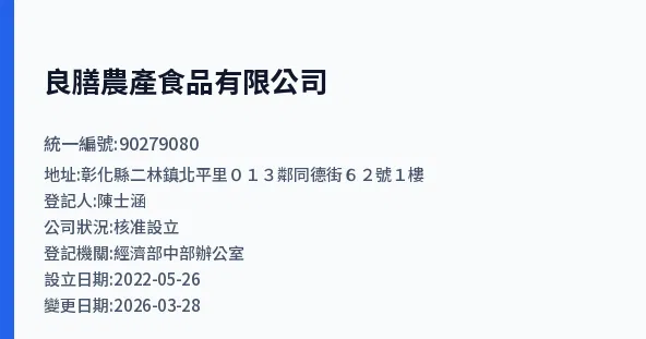 良膳農產食品有限公司的照片-統編 90279080(彰化縣) 公司登記資料與營業項目詳細圖表