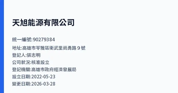 天旭能源有限公司的照片-統編 90279384(高雄市) 公司登記資料與營業項目詳細圖表
