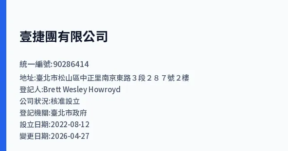 壹捷團有限公司的照片-統編 90286414(臺北市) 公司登記資料與營業項目詳細圖表