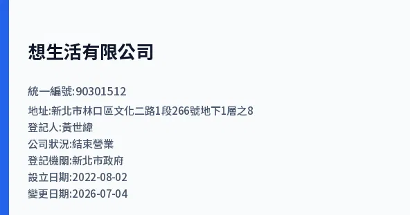 想生活有限公司的照片-統編 90301512(新北市) 公司登記資料與營業項目詳細圖表