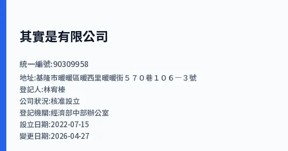 其實是有限公司的照片-統編 90309958(基隆市) 公司登記資料與營業項目詳細圖表