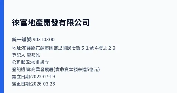 徠富地產開發有限公司的照片-統編 90310300(花蓮縣) 公司登記資料與營業項目詳細圖表