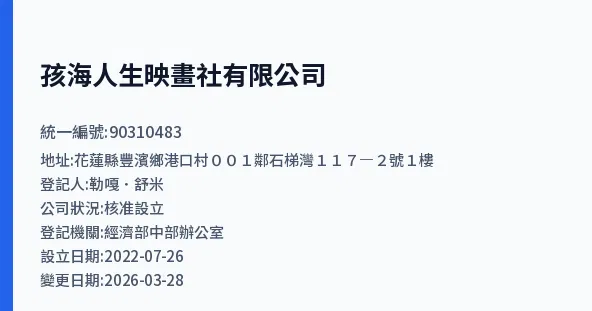 孩海人生映畫社有限公司的照片-統編 90310483(花蓮縣) 公司登記資料與營業項目詳細圖表