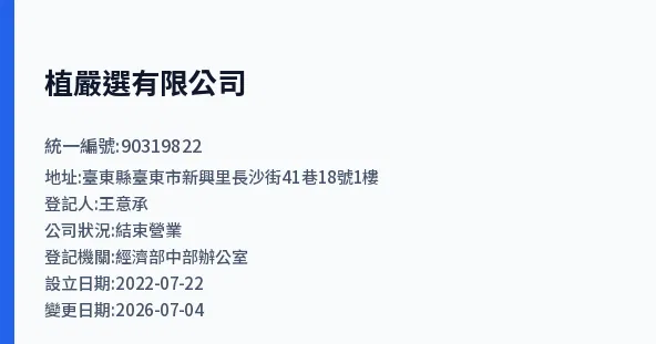 植嚴選有限公司的照片-統編 90319822(臺東縣) 公司登記資料與營業項目詳細圖表