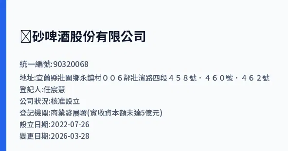 黒砂啤酒股份有限公司的照片-統編 90320068(宜蘭縣) 公司登記資料與營業項目詳細圖表