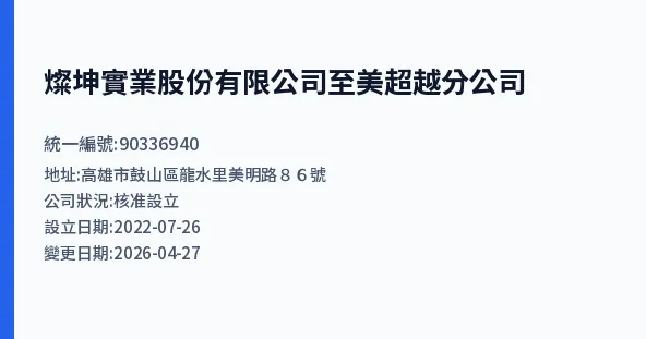 燦坤實業股份有限公司至美超越分公司的照片-統編 90336940(高雄市) 公司登記資料與營業項目詳細圖表