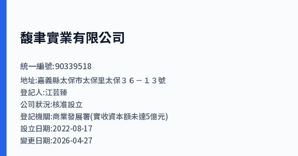 馥聿實業有限公司的照片-統編 90339518(嘉義縣) 公司登記資料與營業項目詳細圖表