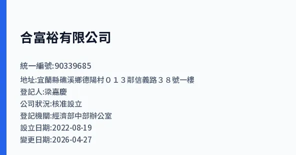 合富裕有限公司的照片-統編 90339685(宜蘭縣) 公司登記資料與營業項目詳細圖表