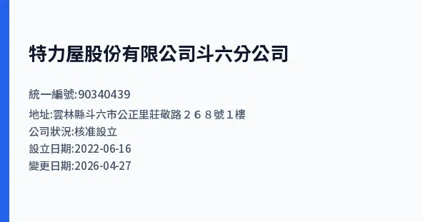 特力屋股份有限公司斗六分公司的照片-統編 90340439(雲林縣) 公司登記資料與營業項目詳細圖表