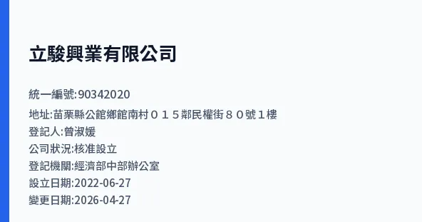 立駿興業有限公司的照片-統編 90342020(苗栗縣) 公司登記資料與營業項目詳細圖表