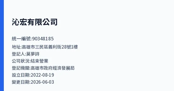 沁宏有限公司的照片-統編 90348185(高雄市) 公司登記資料與營業項目詳細圖表