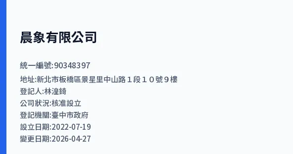 晨象有限公司的照片-統編 90348397(新北市) 公司登記資料與營業項目詳細圖表