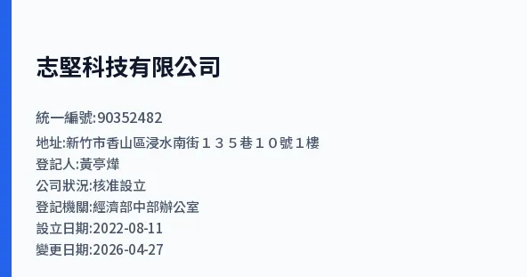 志堅科技有限公司的照片-統編 90352482(新竹市) 公司登記資料與營業項目詳細圖表