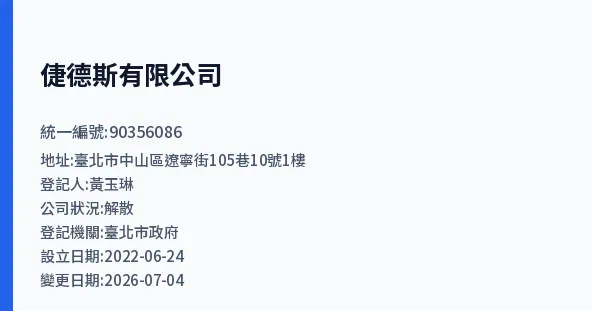 倢德斯有限公司的照片-統編 90356086(臺北市) 公司登記資料與營業項目詳細圖表