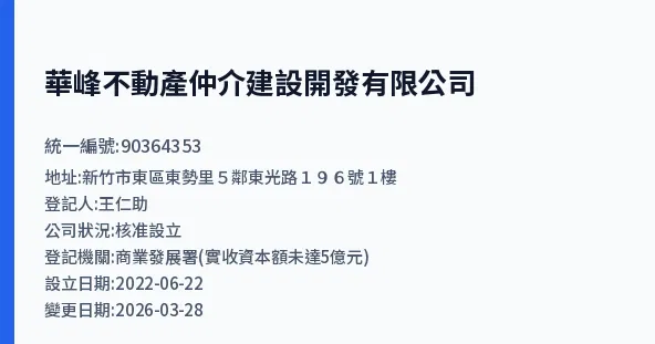 華峰不動產仲介建設開發有限公司的照片-統編 90364353(新竹市) 公司登記資料與營業項目詳細圖表