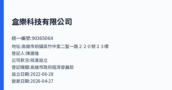 盒樂科技有限公司的照片-統編 90365064(高雄市) 公司登記資料與營業項目詳細圖表