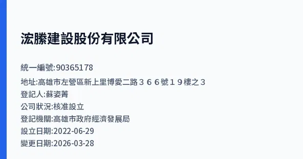 浤縢建設股份有限公司的照片-統編 90365178(高雄市) 公司登記資料與營業項目詳細圖表