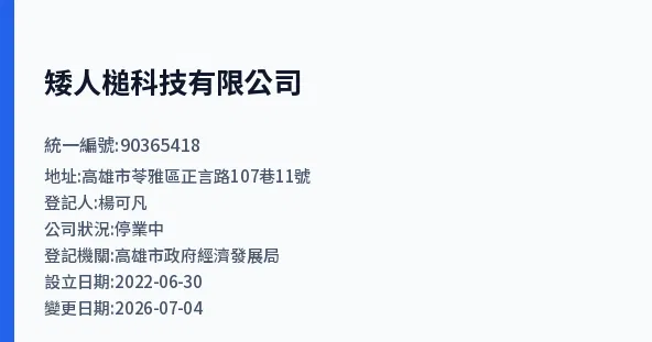 矮人槌科技有限公司的照片-統編 90365418(高雄市) 公司登記資料與營業項目詳細圖表