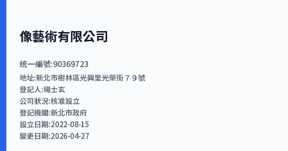 像藝術有限公司的照片-統編 90369723(新北市) 公司登記資料與營業項目詳細圖表
