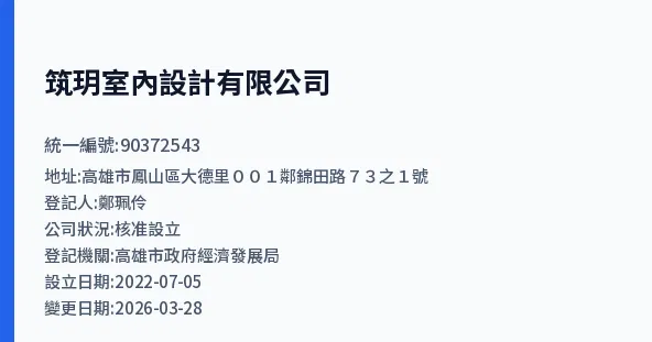 筑玥室內設計有限公司的照片-統編 90372543(高雄市) 公司登記資料與營業項目詳細圖表