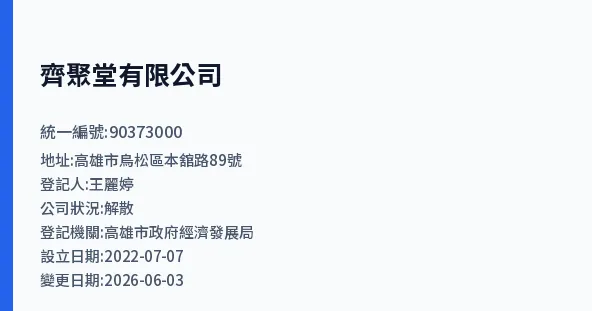 齊聚堂有限公司的照片-統編 90373000(高雄市) 公司登記資料與營業項目詳細圖表