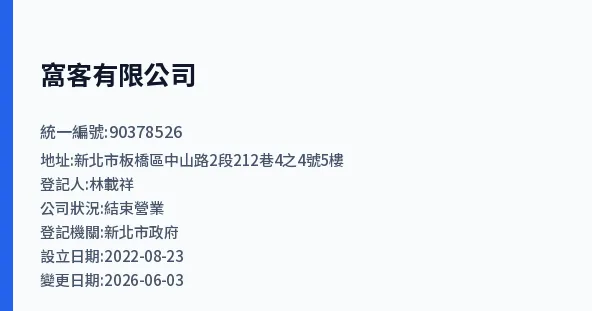 窩客有限公司的照片-統編 90378526(新北市) 公司登記資料與營業項目詳細圖表