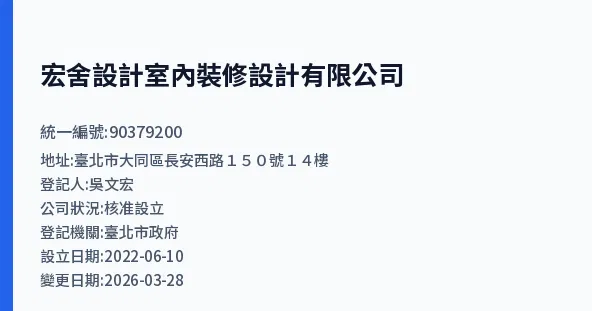 宏舍設計室內裝修設計有限公司的照片-統編 90379200(臺北市) 公司登記資料與營業項目詳細圖表