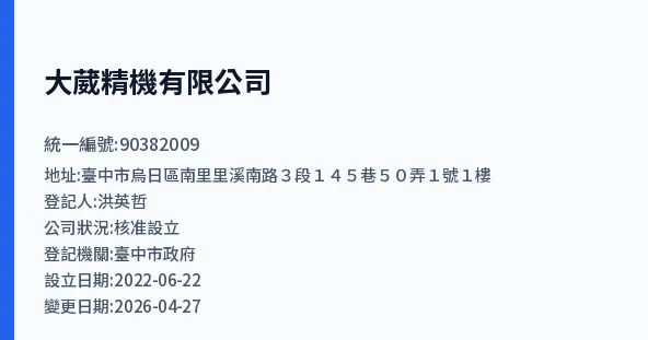 大葳精機有限公司的照片-統編 90382009(臺中市) 公司登記資料與營業項目詳細圖表