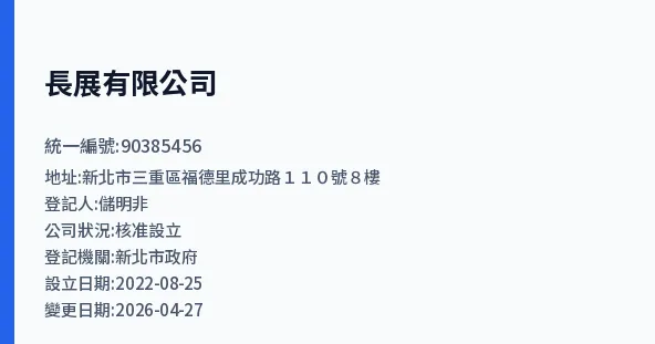 長展有限公司的照片-統編 90385456(新北市) 公司登記資料與營業項目詳細圖表