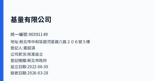 基量有限公司的照片-統編 90391149(新北市) 公司登記資料與營業項目詳細圖表