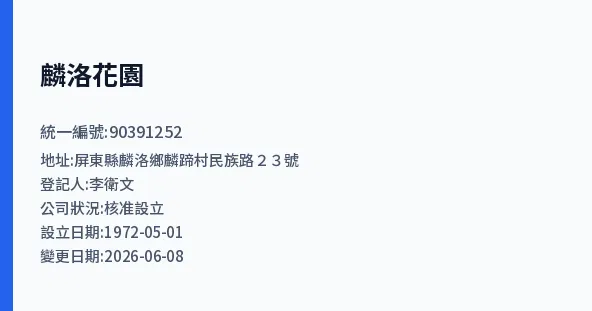 麟洛花園的照片-統編 90391252(屏東縣) 公司登記資料與營業項目詳細圖表