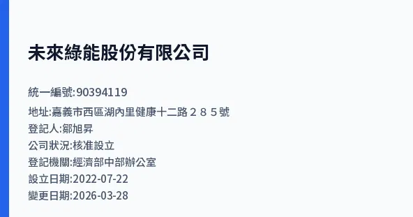 未來綠能股份有限公司的照片-統編 90394119(嘉義市) 公司登記資料與營業項目詳細圖表