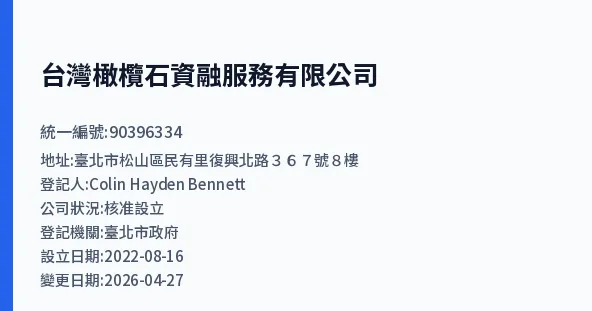台灣橄欖石資融服務有限公司的照片-統編 90396334(臺北市) 公司登記資料與營業項目詳細圖表