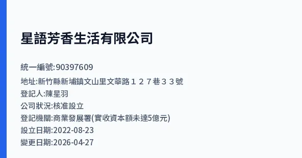 星語芳香生活有限公司的照片-統編 90397609(新竹縣) 公司登記資料與營業項目詳細圖表