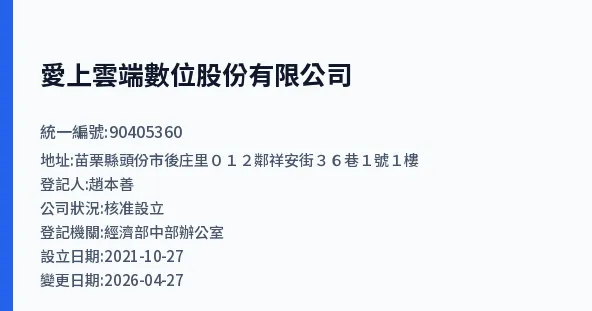 愛上雲端數位股份有限公司的照片-統編 90405360(苗栗縣) 公司登記資料與營業項目詳細圖表