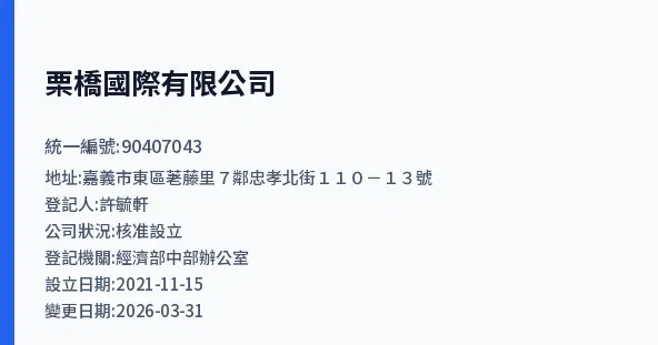 栗橋國際有限公司的照片-統編 90407043(嘉義市) 公司登記資料與營業項目詳細圖表