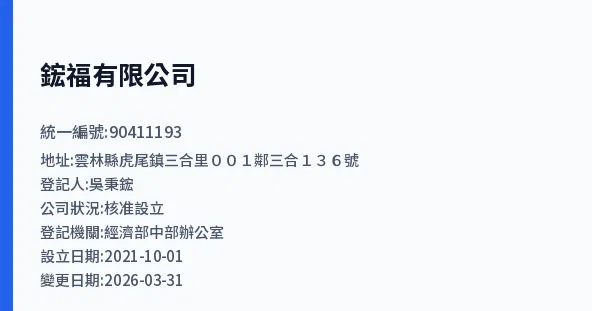 鋐福有限公司的照片-統編 90411193(雲林縣) 公司登記資料與營業項目詳細圖表