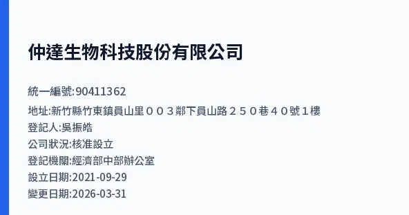 仲達生物科技股份有限公司的照片-統編 90411362(新竹縣) 公司登記資料與營業項目詳細圖表