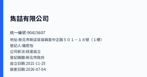 雋喆有限公司的照片-統編 90415607(新北市) 公司登記資料與營業項目詳細圖表