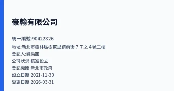 豪翰有限公司的照片-統編 90422826(新北市) 公司登記資料與營業項目詳細圖表