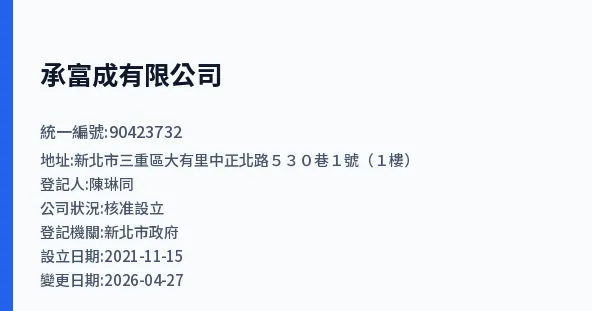 承富成有限公司的照片-統編 90423732(新北市) 公司登記資料與營業項目詳細圖表