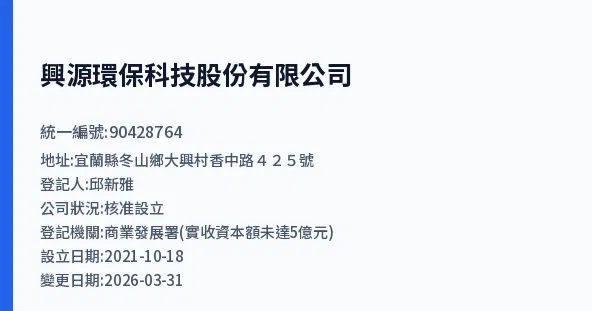興源環保科技股份有限公司的照片-統編 90428764(宜蘭縣) 公司登記資料與營業項目詳細圖表