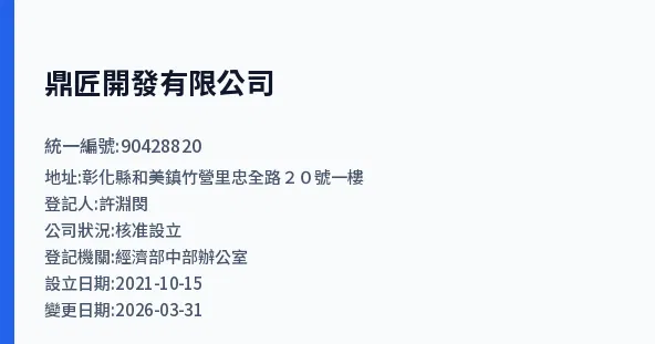 鼎匠開發有限公司的照片-統編 90428820(彰化縣) 公司登記資料與營業項目詳細圖表
