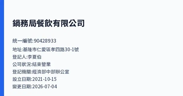 鍋務局餐飲有限公司的照片-統編 90428933(基隆市) 公司登記資料與營業項目詳細圖表